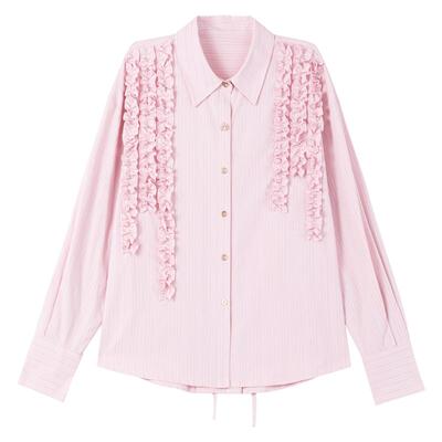 KEIKO法式木耳花边粉色长袖衬衫