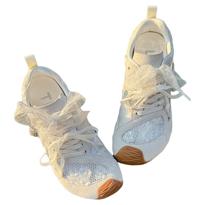 蕾丝珠片大头德训鞋女