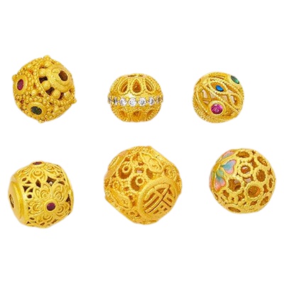 古法金保色镂空铜镶锆石转运珠