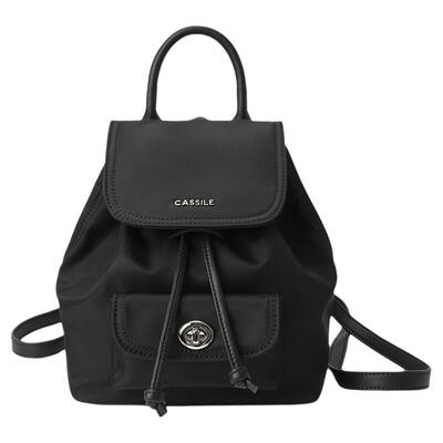 CASSILE卡思乐黑色双肩包2025新款通勤小书包背包休闲尼龙帆布包