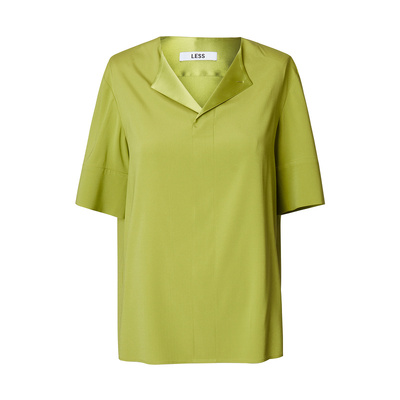 LESS春季桑蚕真丝衬衣女简约休闲V领套头短袖衬衫2N3214990