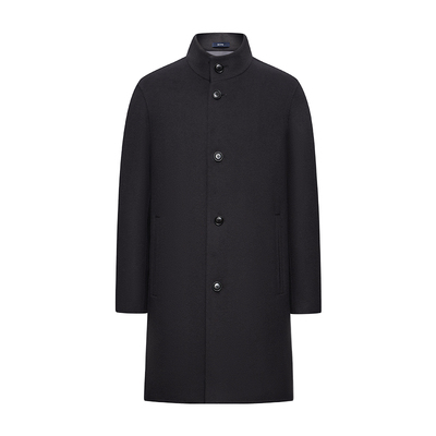 堡尼新品商务净色毛呢外套立领单排扣长款羊毛棉里大衣BS782091H