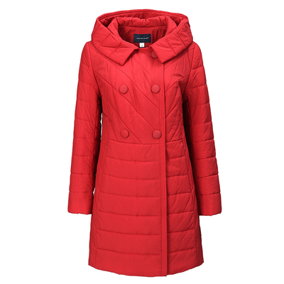 靓诺女士红色翻领系带棉服