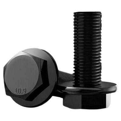 10.9级高强度GB5787带齿法兰面外六角螺丝发黑平底六角螺栓防滑