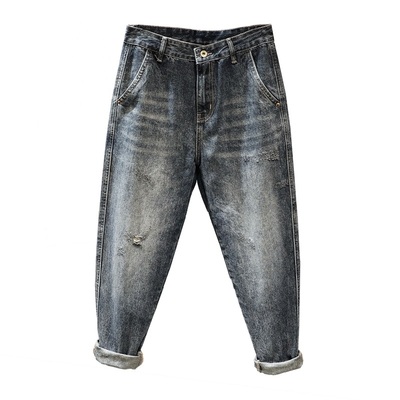 小脚牛仔裤小破洞潮流百搭哈伦裤