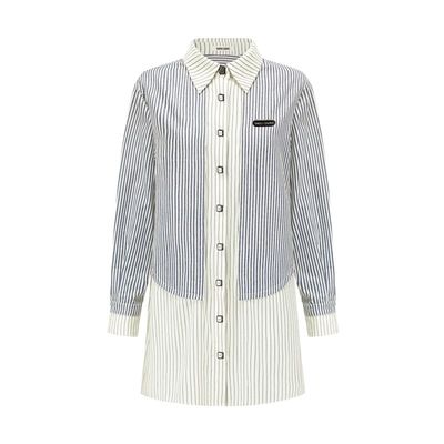 SHROENRO假两件条纹衬衫裙