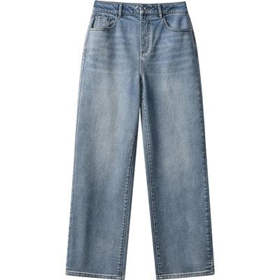 播商场同款蓝色宽松直筒水洗牛仔裤女24春秋阔腿裤BDR3KD1875