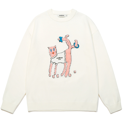 GUUKA白色毛绒猫咪针织衫