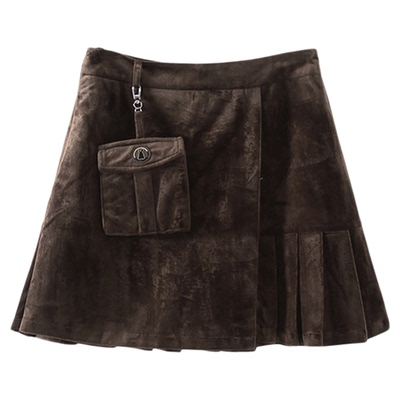 鸟撤柜剪牌不对称百褶短裙