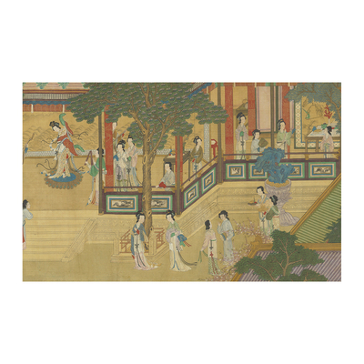 百美图宫廷仕女图宋代美学自粘山水画书房沙发背景墙贴客厅装饰画
