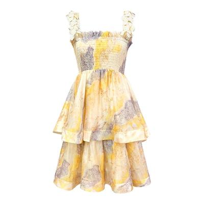 FLO NAKED25新款黄色印花可拆花瓣荷叶边连衣裙银泰百货 300170