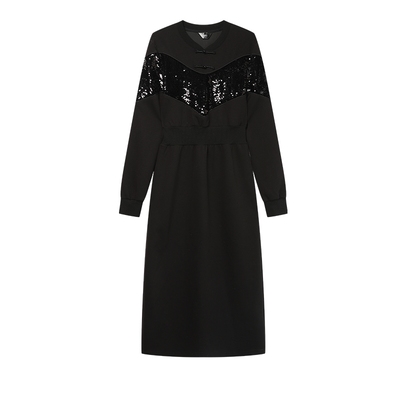 白鹿语新中式异质拼接收腰连衣裙