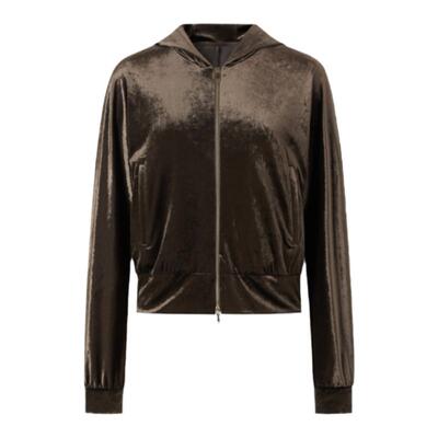 IMM尹默春弹力醋酸针织丝绒面料乱花纹理连帽夹克外套