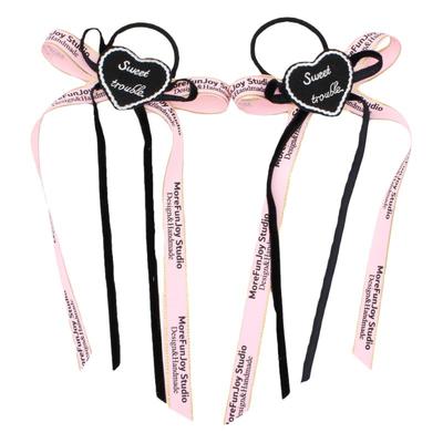 黑粉配色爱心蝴蝶结发绳