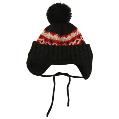 秋冬费尔岛风毛球护耳毛线帽保暖