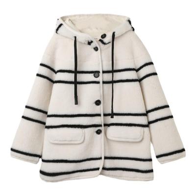 学院风条纹羊羔毛外套