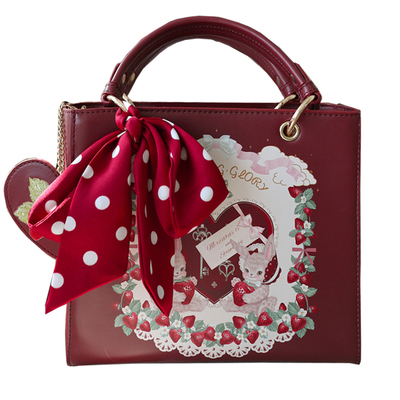 morning glory原创莓果兔复古Lolita斜跨单肩手提可爱小方婚包包