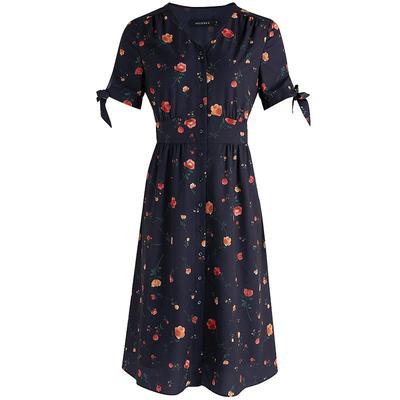 【缺码捡漏】法式V领A字裙子气质减龄短袖碎花雪纺连衣裙