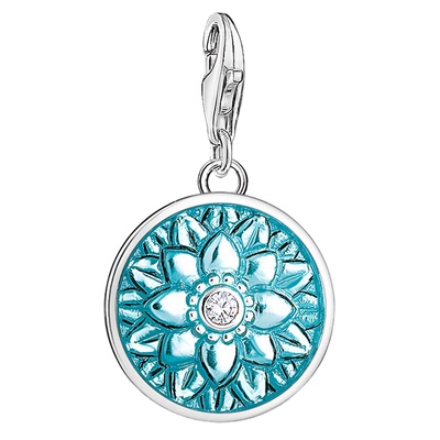镶锆石搪瓷珐琅曼陀罗花圆牌吊坠挂坠个性饰品925银坠饰转运礼物