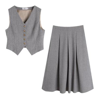 大码马甲半身裙毛呢两件套