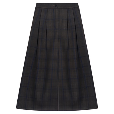 不晚BUWANJUST 高品定制加厚羊毛混纺亚调格子A摆九分裤  B1025