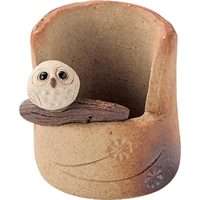 同合日本进口信乐烧猫头鹰树桩花瓶日式手工粗陶小花器家居摆件