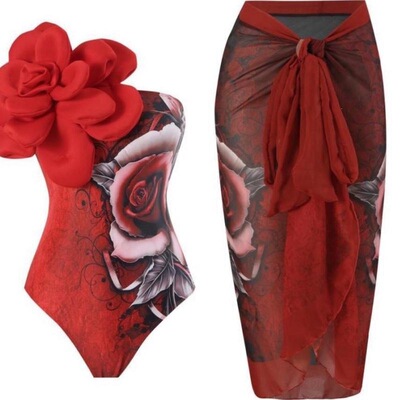 N 78086 Floral Print Slim Fit Swimsuit 显瘦连体泳衣 代发