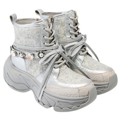 fed银色时装靴冬季新款女靴厚底老爹鞋运动短靴女款S1009-YAB150