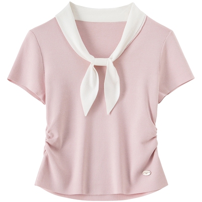 新品-BANANA BABY2026年夏季新款甜美撞色绑带蝴蝶领结收腰针织衫