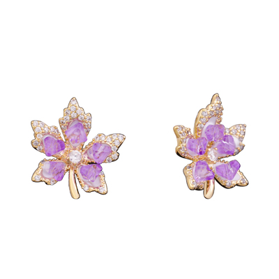 巴黎Pink Memory设计师法式浪漫紫水晶枫叶耳钉轻奢国风配饰耳环