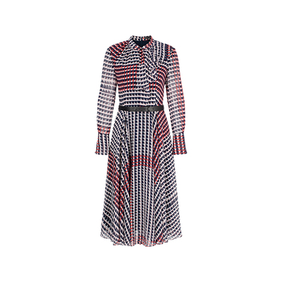 MARYLING粉黑红千鸟格印花连衣裙