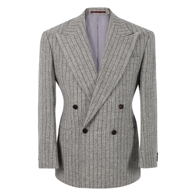 CULTUM全羊毛竖纹戗驳领西服套装