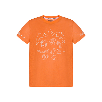 海豚烫珠轻薄竹节棉短袖