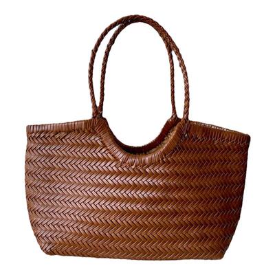 牛皮手提单肩编织包手工菜篮子流行百搭轻便通勤真皮度假休闲春夏