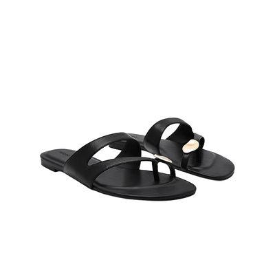 PEDRO羊皮夹趾凉鞋26春季女鞋鎏金系列一字带平底拖PW1-66480124