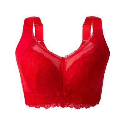 大胸显小红色内衣女收副乳本命年