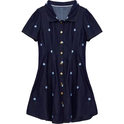 DM100大码收腰显瘦牛仔连衣裙