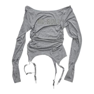 【叶舒华同款】1JINN STUDIO 烫钻吊袜带船领抽皱针织慵懒打底衫