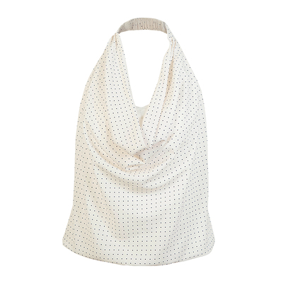 Call it a day 白色波点挂脖荡领上衣女拼蕾丝修身露背无袖背心夏