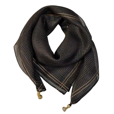 2024新款黑色丝巾小方巾护颈春秋