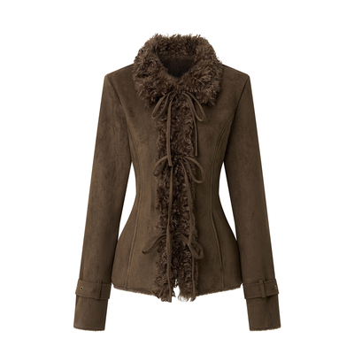 7Shiftin 原创秋冬款辣妹气质高级感修身短外套复古毛领夹克上衣