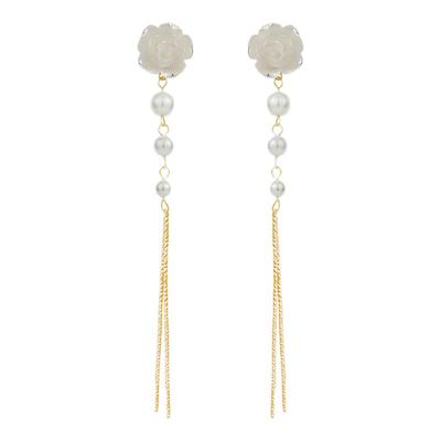 长款流苏山茶花珍珠耳环