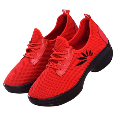 天天特价舞蹈鞋女成人软底中跟红色广场舞鞋网布四季广场舞跳舞鞋