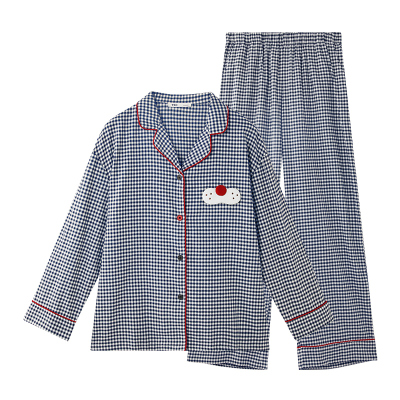 yso【酷猫系列】睡衣女春秋格纹衬衫长袖长裤休闲简约家居服套装C