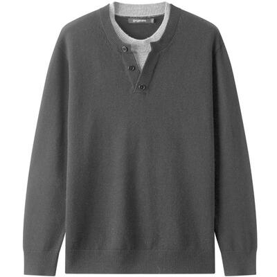 gxg.jeans男装 多色假两件半开襟休闲毛衣针织衫男 25年秋新品