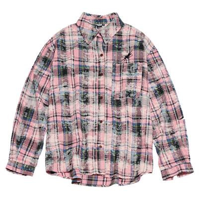 STILLYOU个性粉格子扎染长袖衬衫