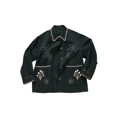 haiku “casa” 双色花花刺绣翻领夹克外套拼接百褶半身裙套装