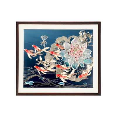 轻奢铜雕荷花九鱼电表箱遮挡画