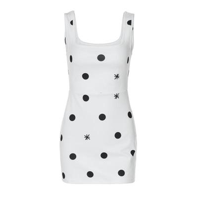 御姐风波点印花方领吊带连衣裙