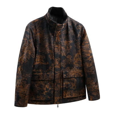 【虎威山林】重磅丝毛香云纱鹅绒服加厚外套男新中式立领户外休闲